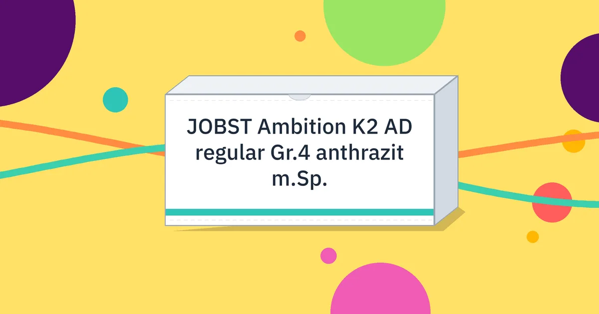 Symbolbild: Packung mit der Aufschrift JOBST Ambition K2 AD regular Gr.4 anthrazit m.Sp. (PZN 11020862) – Verfügbarkeit und Bezug in Apotheken in Frankfurt am Main