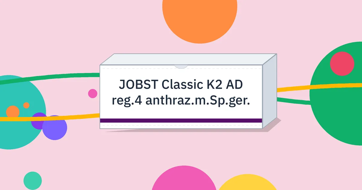 Symbolbild: Packung mit der Aufschrift JOBST Classic K2 AD reg.4 anthraz.m.Sp.ger. (PZN 10726206) – Verfügbarkeit und Bezug in Apotheken in Frankfurt am Main