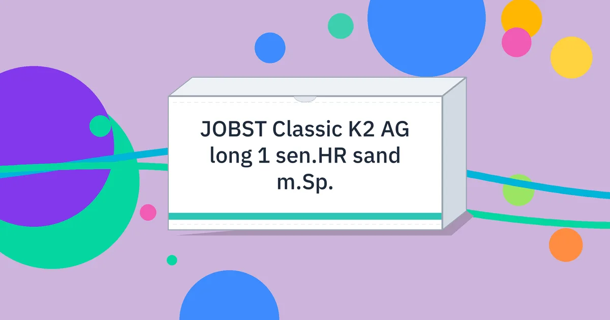 Symbolbild: Packung mit der Aufschrift JOBST Classic K2 AG long 1 sen.HR sand m.Sp. (PZN 17959149) – Verfügbarkeit und Bezug in Apotheken in Frankfurt am Main