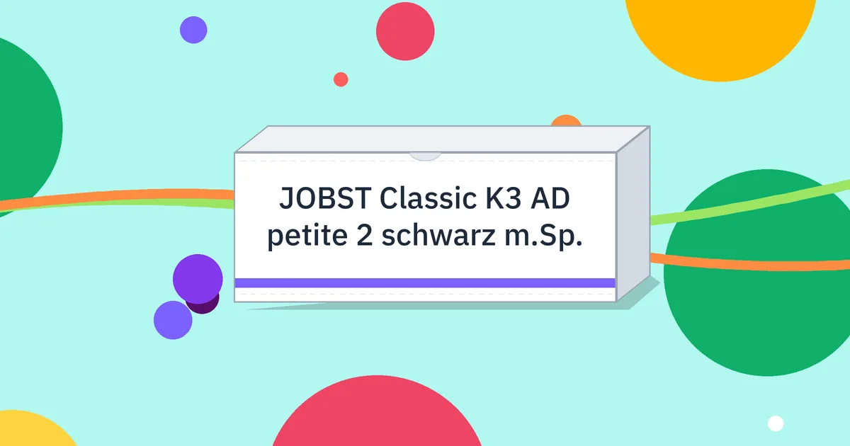 Symbolbild: Packung mit der Aufschrift JOBST Classic K3 AD petite 2 schwarz m.Sp. (PZN 13070172) – Verfügbarkeit und Bezug in Apotheken in Frankfurt am Main