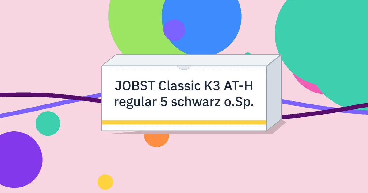 Symbolbild: Packung mit der Aufschrift JOBST Classic K3 AT-H regular 5 schwarz o.Sp. (PZN 13077932) – Verfügbarkeit und Bezug in Apotheken in Frankfurt am Main