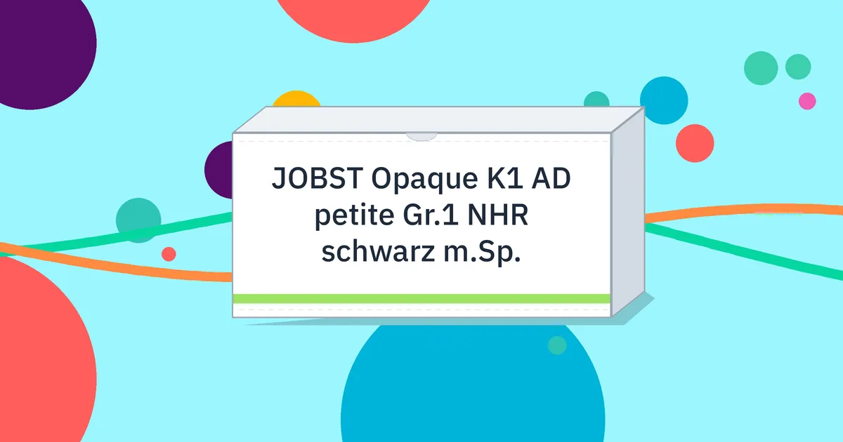 Symbolbild: Packung mit der Aufschrift JOBST Opaque K1 AD petite Gr.1 NHR schwarz m.Sp. (PZN 13078943) – Verfügbarkeit und Bezug in Apotheken in Frankfurt am Main