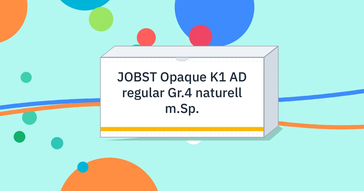 Symbolbild: Packung mit der Aufschrift JOBST Opaque K1 AD regular Gr.4 naturell m.Sp. (PZN 13081477) – Verfügbarkeit und Bezug in Apotheken in Frankfurt am Main