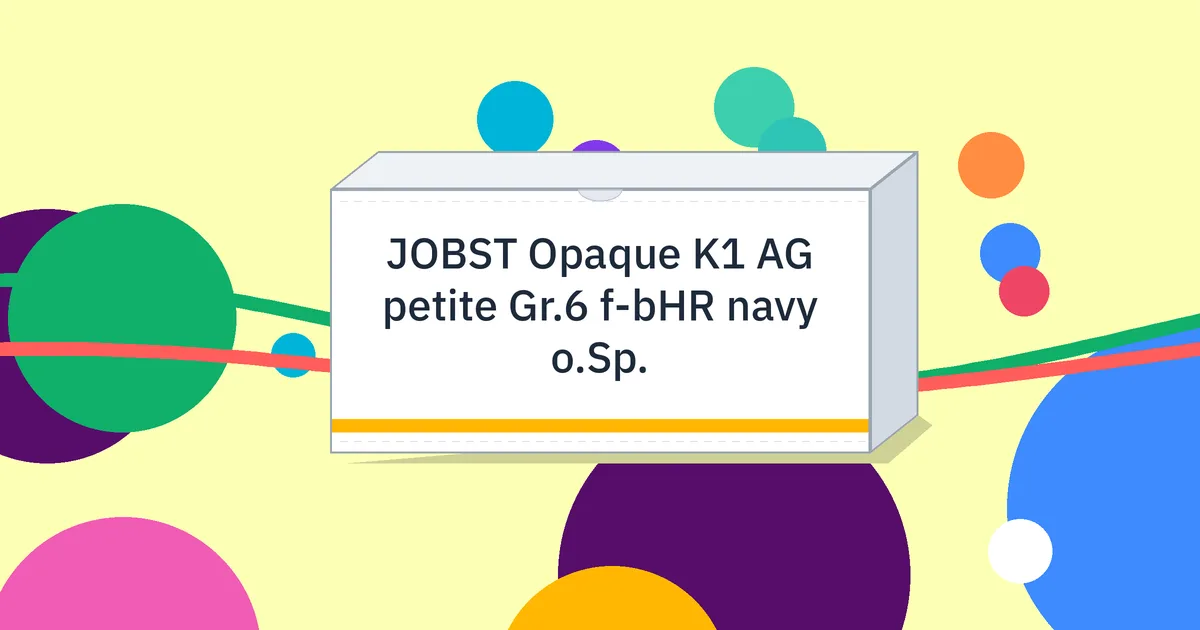 Symbolbild: Packung mit der Aufschrift JOBST Opaque K1 AG petite Gr.6 f-bHR navy o.Sp. (PZN 13087451) – Verfügbarkeit und Bezug in Apotheken in Frankfurt am Main