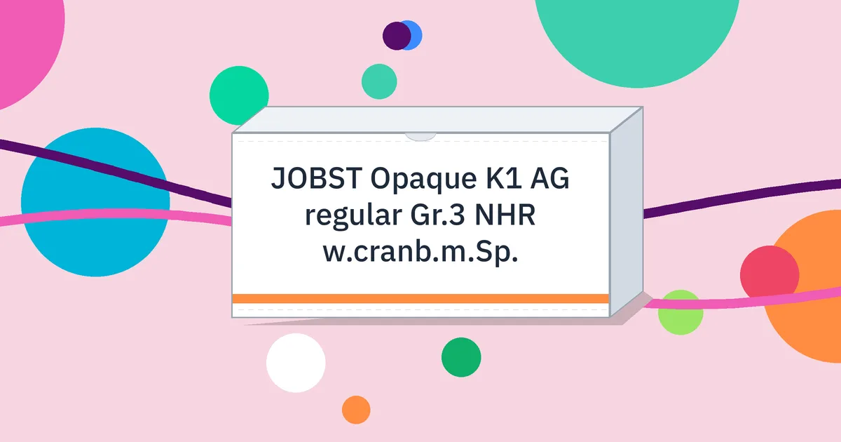 Symbolbild: Packung mit der Aufschrift JOBST Opaque K1 AG regular Gr.3 NHR w.cranb.m.Sp. (PZN 13091932) – Verfügbarkeit und Bezug in Apotheken in Frankfurt am Main