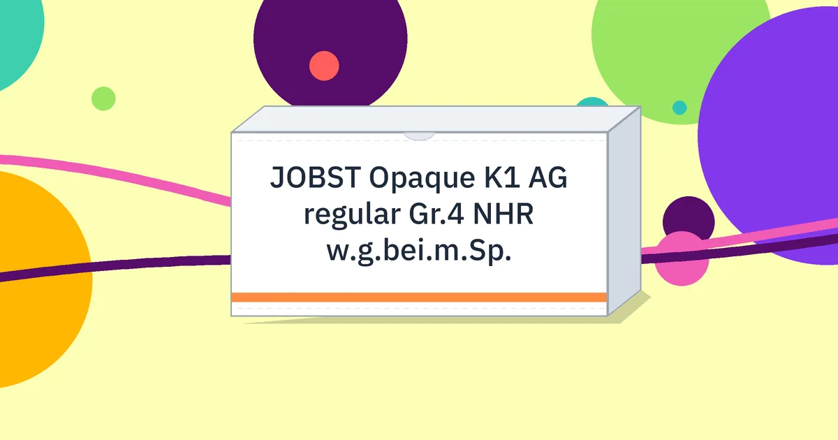 Symbolbild: Packung mit der Aufschrift JOBST Opaque K1 AG regular Gr.4 NHR w.g.bei.m.Sp. (PZN 16265717) – Verfügbarkeit und Bezug in Apotheken in Frankfurt am Main