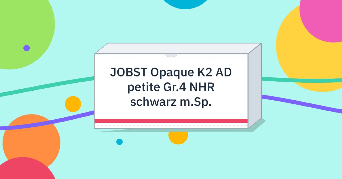 Symbolbild: Packung mit der Aufschrift JOBST Opaque K2 AD petite Gr.4 NHR schwarz m.Sp. (PZN 13109046) – Verfügbarkeit und Bezug in Apotheken in Frankfurt am Main