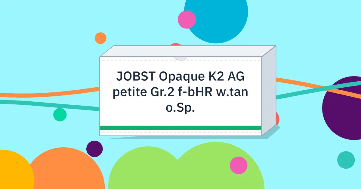 Symbolbild: Packung mit der Aufschrift JOBST Opaque K2 AG petite Gr.2 f-bHR w.tan o.Sp. (PZN 16284815) – Verfügbarkeit und Bezug in Apotheken in Frankfurt am Main