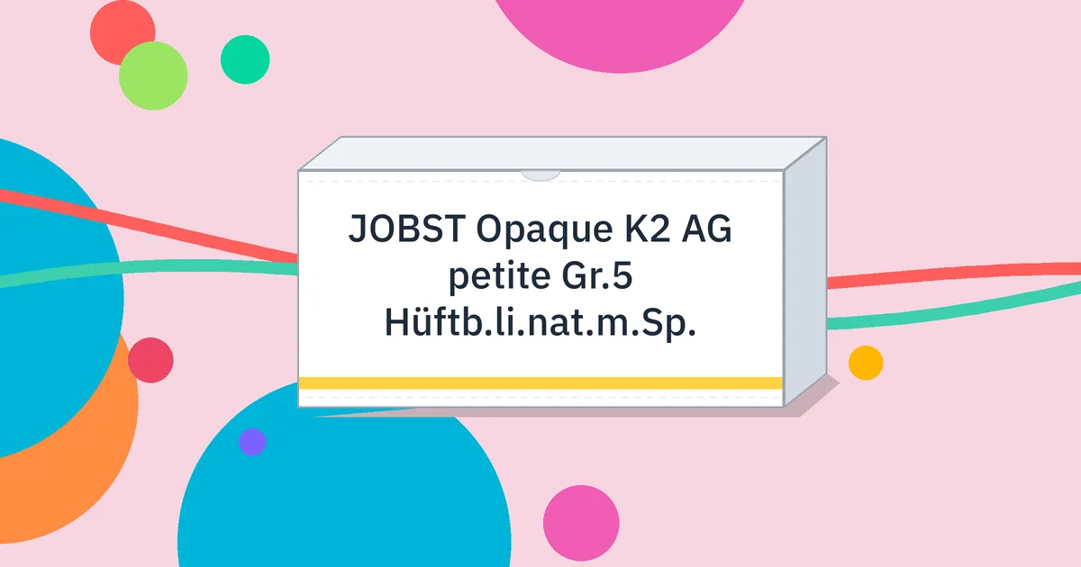 Symbolbild: Packung mit der Aufschrift JOBST Opaque K2 AG petite Gr.5 Hüftb.li.nat.m.Sp. (PZN 13113705) – Verfügbarkeit und Bezug in Apotheken in Frankfurt am Main