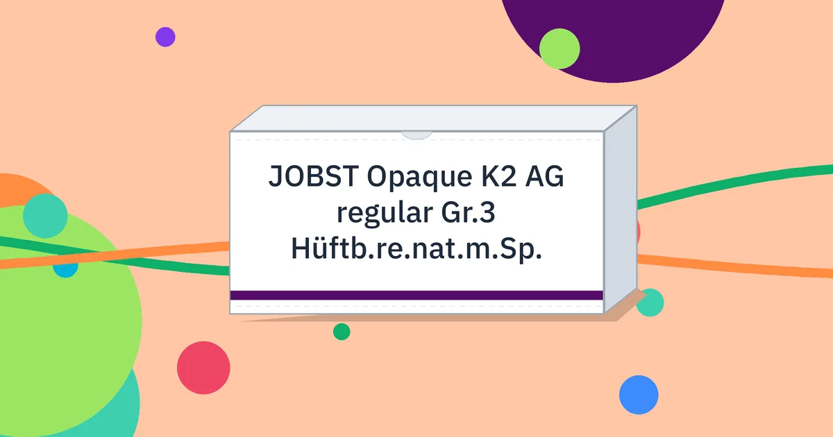 Symbolbild: Packung mit der Aufschrift JOBST Opaque K2 AG regular Gr.3 Hüftb.re.nat.m.Sp. (PZN 13117301) – Verfügbarkeit und Bezug in Apotheken in Frankfurt am Main