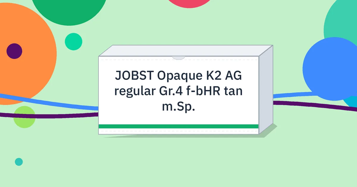 Symbolbild: Packung mit der Aufschrift JOBST Opaque K2 AG regular Gr.4 f-bHR tan m.Sp. (PZN 16280958) – Verfügbarkeit und Bezug in Apotheken in Frankfurt am Main