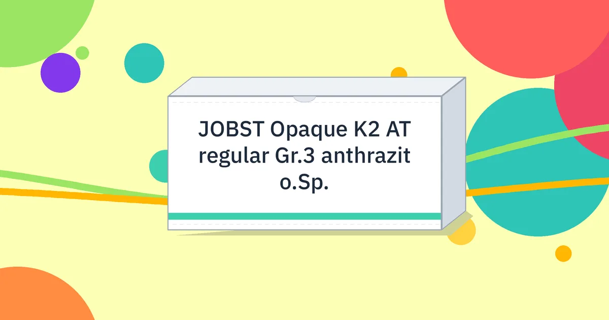 Symbolbild: Packung mit der Aufschrift JOBST Opaque K2 AT regular Gr.3 anthrazit o.Sp. (PZN 16290371) – Verfügbarkeit und Bezug in Apotheken in Frankfurt am Main
