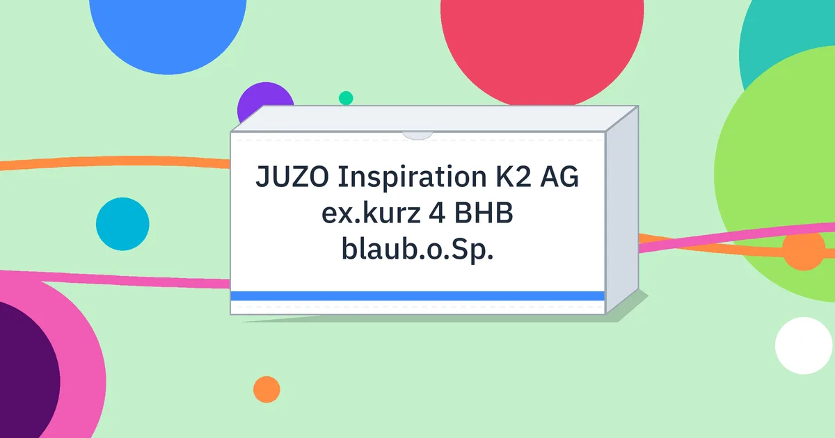 Symbolbild: Packung mit der Aufschrift JUZO Inspiration K2 AG ex.kurz 4 BHB blaub.o.Sp. (PZN 14836245) – Verfügbarkeit und Bezug in Apotheken in Frankfurt am Main