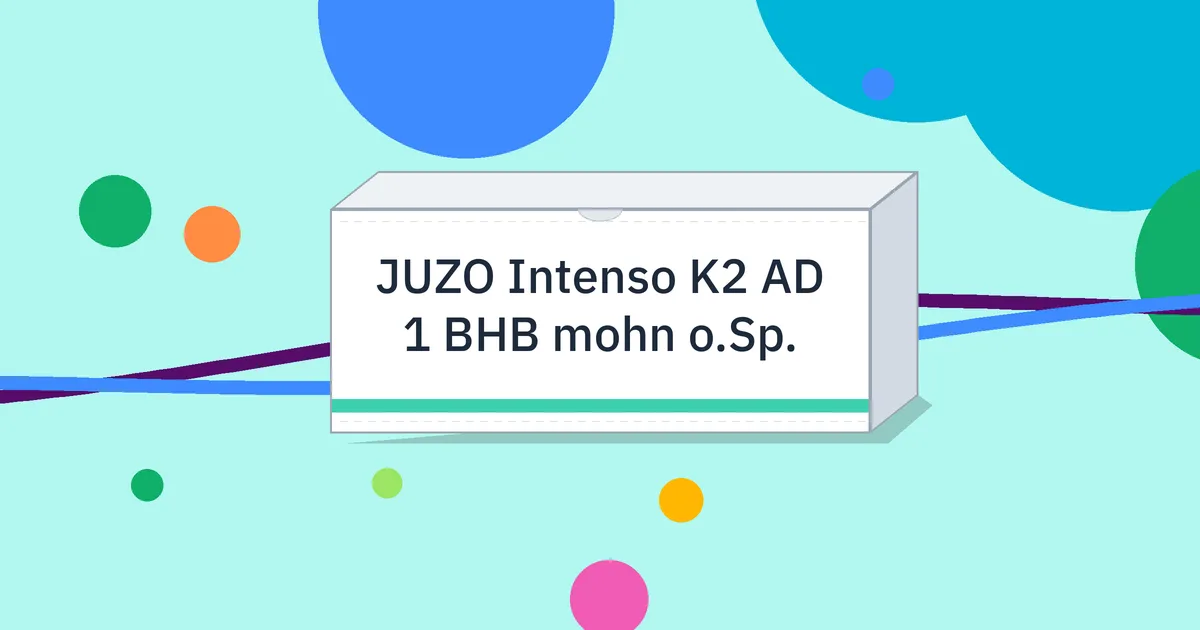Symbolbild: Packung mit der Aufschrift JUZO Intenso K2 AD 1 BHB mohn o.Sp. (PZN 18624043) – Verfügbarkeit und Bezug in Apotheken in Frankfurt am Main