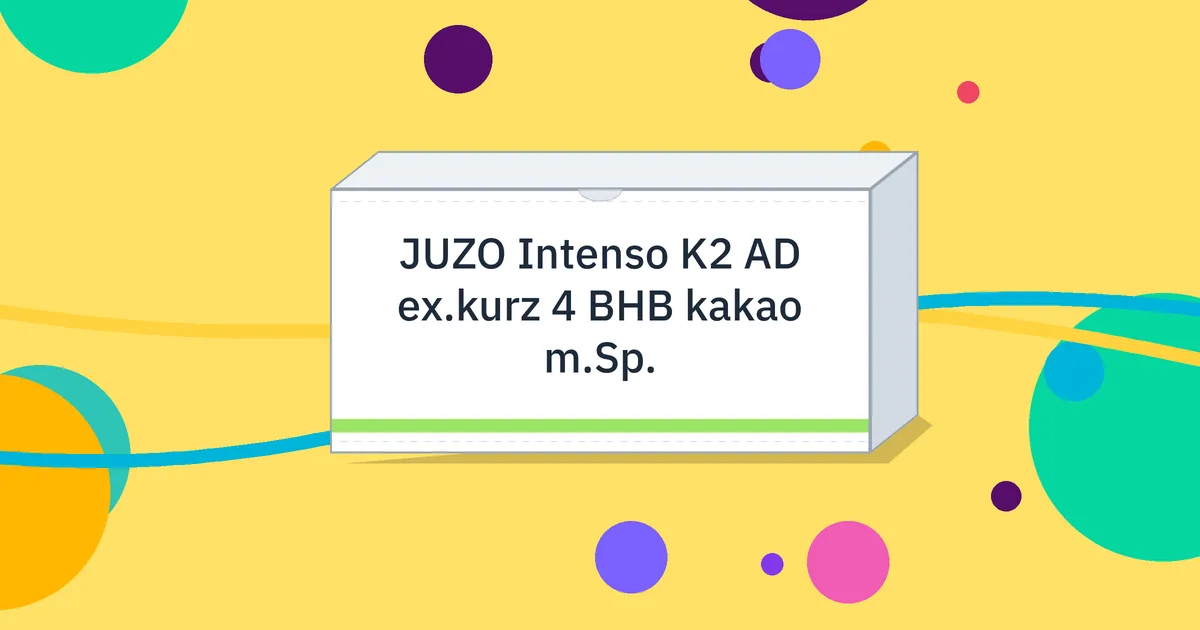 Symbolbild: Packung mit der Aufschrift JUZO Intenso K2 AD ex.kurz 4 BHB kakao m.Sp. (PZN 18615400) – Verfügbarkeit und Bezug in Apotheken in Frankfurt am Main