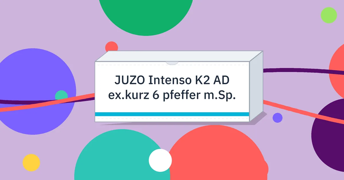 Symbolbild: Packung mit der Aufschrift JUZO Intenso K2 AD ex.kurz 6 pfeffer m.Sp. (PZN 18607903) – Verfügbarkeit und Bezug in Apotheken in Frankfurt am Main