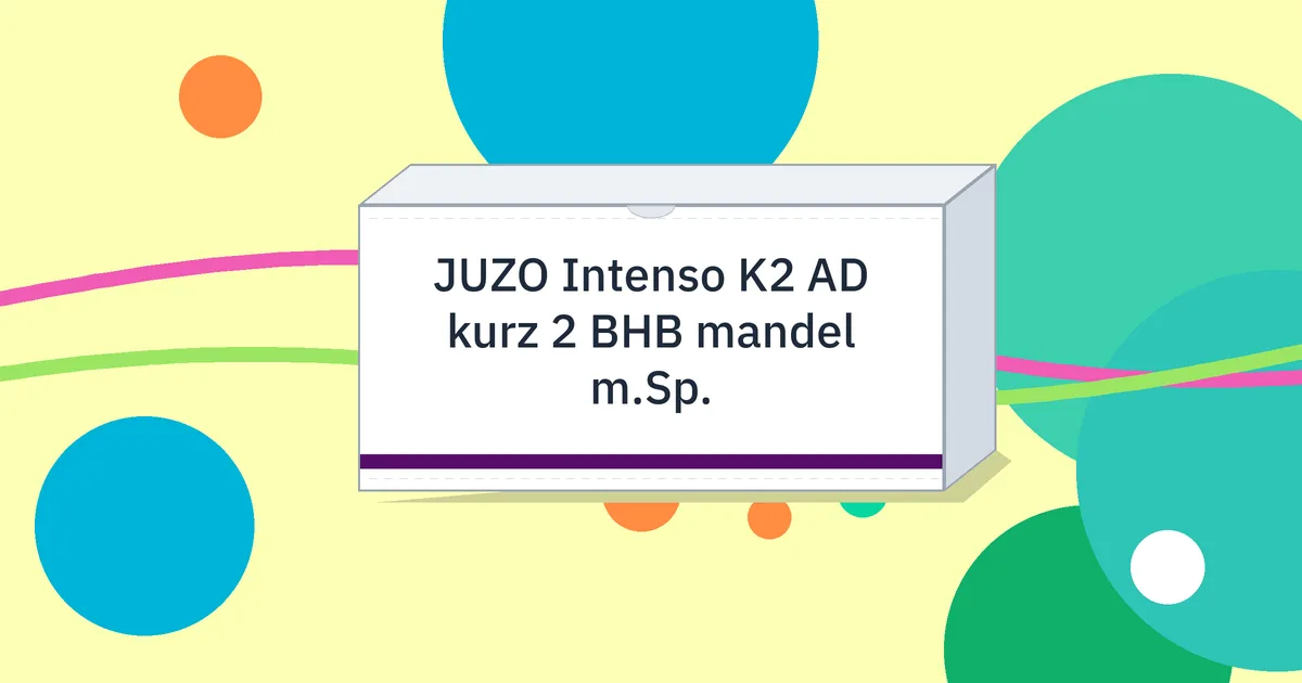 Symbolbild: Packung mit der Aufschrift JUZO Intenso K2 AD kurz 2 BHB mandel m.Sp. (PZN 18614607) – Verfügbarkeit und Bezug in Apotheken in Frankfurt am Main