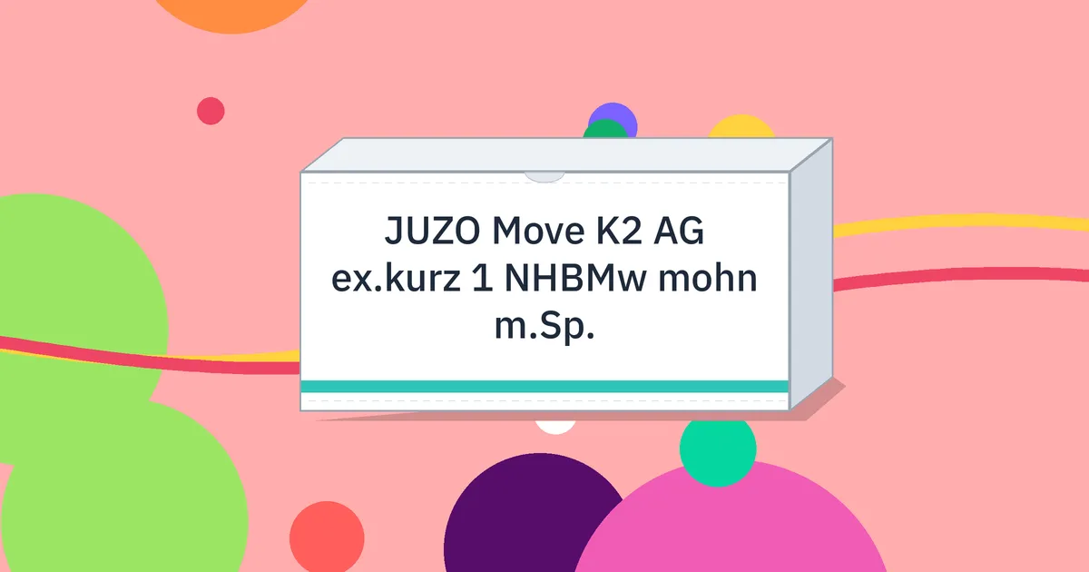 Symbolbild: Packung mit der Aufschrift JUZO Move K2 AG ex.kurz 1 NHBMw mohn m.Sp. (PZN 18563034) – Verfügbarkeit und Bezug in Apotheken in Frankfurt am Main