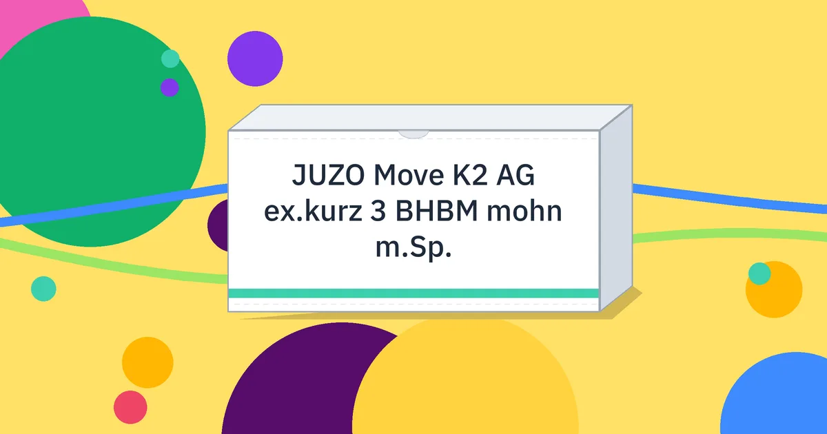 Symbolbild: Packung mit der Aufschrift JUZO Move K2 AG ex.kurz 3 BHBM mohn m.Sp. (PZN 18564192) – Verfügbarkeit und Bezug in Apotheken in Frankfurt am Main