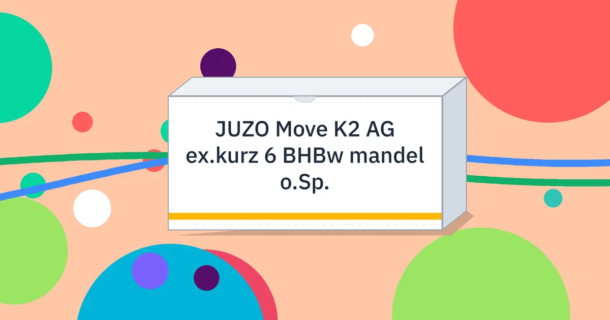 Symbolbild: Packung mit der Aufschrift JUZO Move K2 AG ex.kurz 6 BHBw mandel o.Sp. (PZN 16646253) – Verfügbarkeit und Bezug in Apotheken in Frankfurt am Main