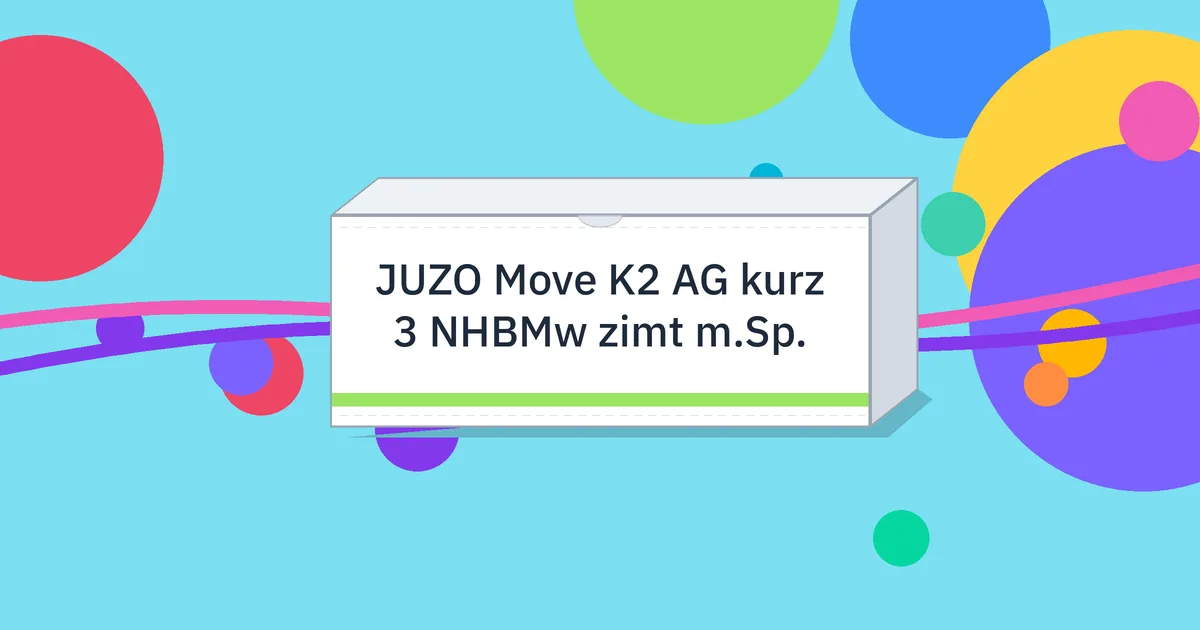 Symbolbild: Packung mit der Aufschrift JUZO Move K2 AG kurz 3 NHBMw zimt m.Sp. (PZN 18527498) – Verfügbarkeit und Bezug in Apotheken in Frankfurt am Main