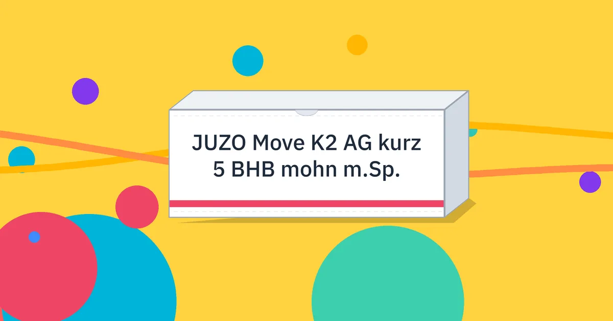 Symbolbild: Packung mit der Aufschrift JUZO Move K2 AG kurz 5 BHB mohn m.Sp. (PZN 18559802) – Verfügbarkeit und Bezug in Apotheken in Frankfurt am Main
