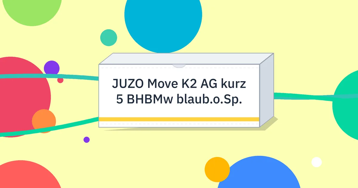 Symbolbild: Packung mit der Aufschrift JUZO Move K2 AG kurz 5 BHBMw blaub.o.Sp. (PZN 18562359) – Verfügbarkeit und Bezug in Apotheken in Frankfurt am Main