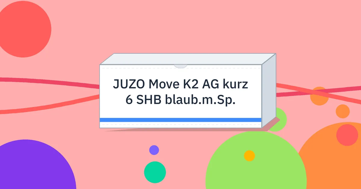 Symbolbild: Packung mit der Aufschrift JUZO Move K2 AG kurz 6 SHB blaub.m.Sp. (PZN 18559529) – Verfügbarkeit und Bezug in Apotheken in Frankfurt am Main