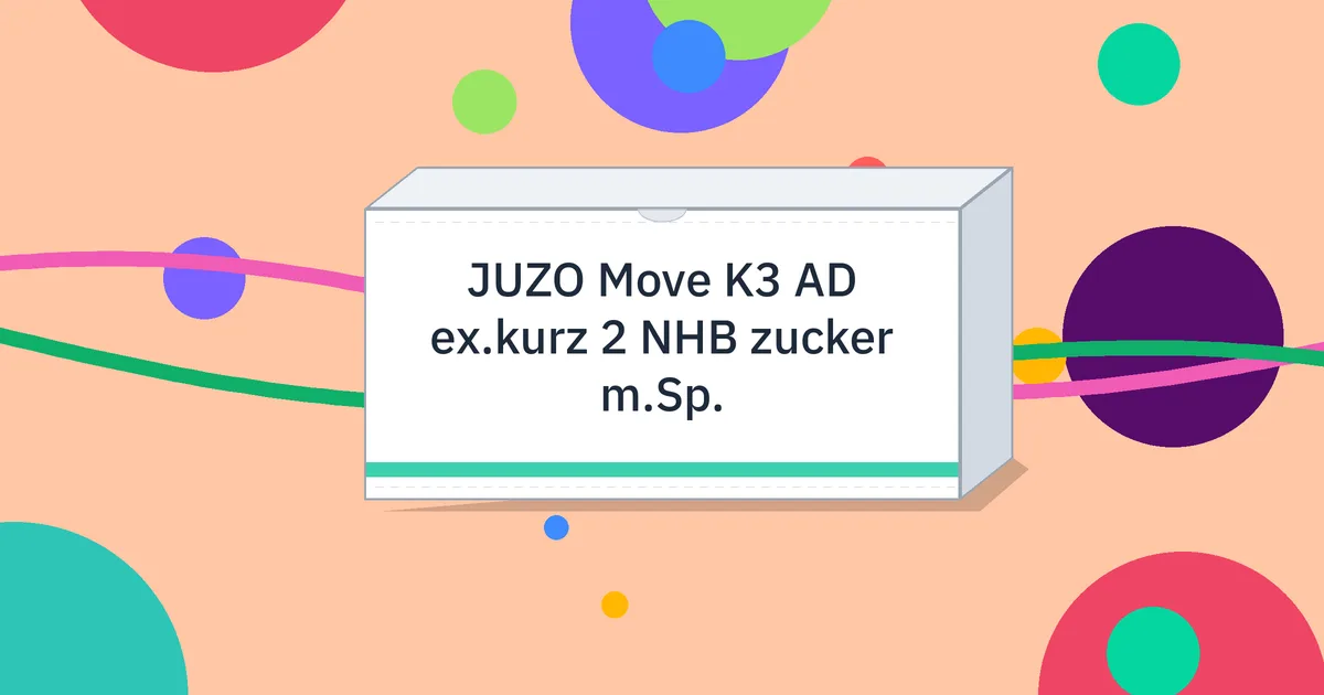 Symbolbild: Packung mit der Aufschrift JUZO Move K3 AD ex.kurz 2 NHB zucker m.Sp. (PZN 18569373) – Verfügbarkeit und Bezug in Apotheken in Frankfurt am Main