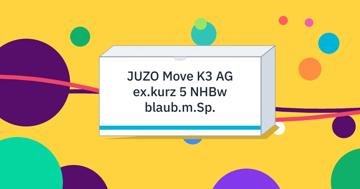 Symbolbild: Packung mit der Aufschrift JUZO Move K3 AG ex.kurz 5 NHBw blaub.m.Sp. (PZN 18594313) – Verfügbarkeit und Bezug in Apotheken in Frankfurt am Main