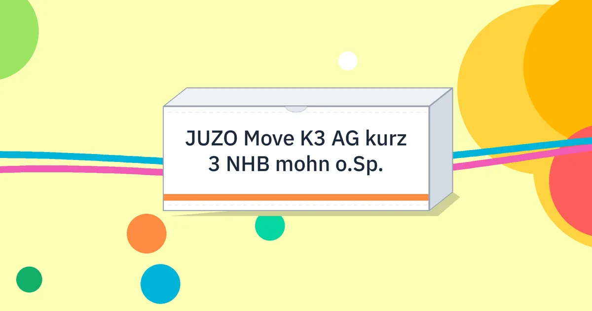 Symbolbild: Packung mit der Aufschrift JUZO Move K3 AG kurz 3 NHB mohn o.Sp. (PZN 18593058) – Verfügbarkeit und Bezug in Apotheken in Frankfurt am Main