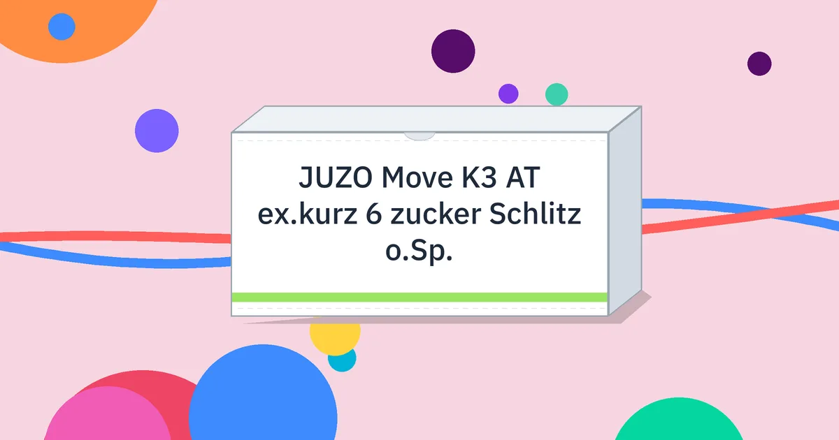 Symbolbild: Packung mit der Aufschrift JUZO Move K3 AT ex.kurz 6 zucker Schlitz o.Sp. (PZN 20682409) – Verfügbarkeit und Bezug in Apotheken in Frankfurt am Main