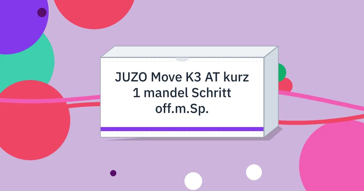 Symbolbild: Packung mit der Aufschrift JUZO Move K3 AT kurz 1 mandel Schritt off.m.Sp. (PZN 20683768) – Verfügbarkeit und Bezug in Apotheken in Frankfurt am Main