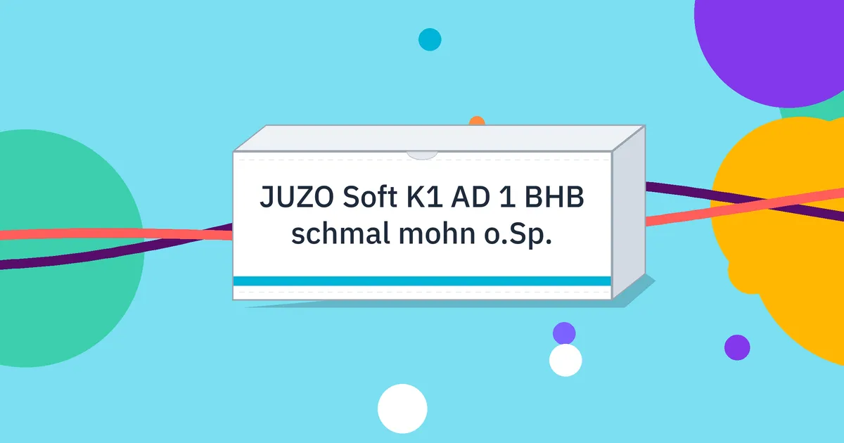 Symbolbild: Packung mit der Aufschrift JUZO Soft K1 AD 1 BHB schmal mohn o.Sp. (PZN 15463243) – Verfügbarkeit und Bezug in Apotheken in Frankfurt am Main