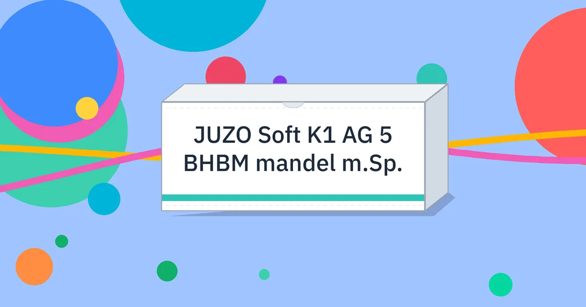 Symbolbild: Packung mit der Aufschrift JUZO Soft K1 AG 5 BHBM mandel m.Sp. (PZN 14855188) – Verfügbarkeit und Bezug in Apotheken in Frankfurt am Main