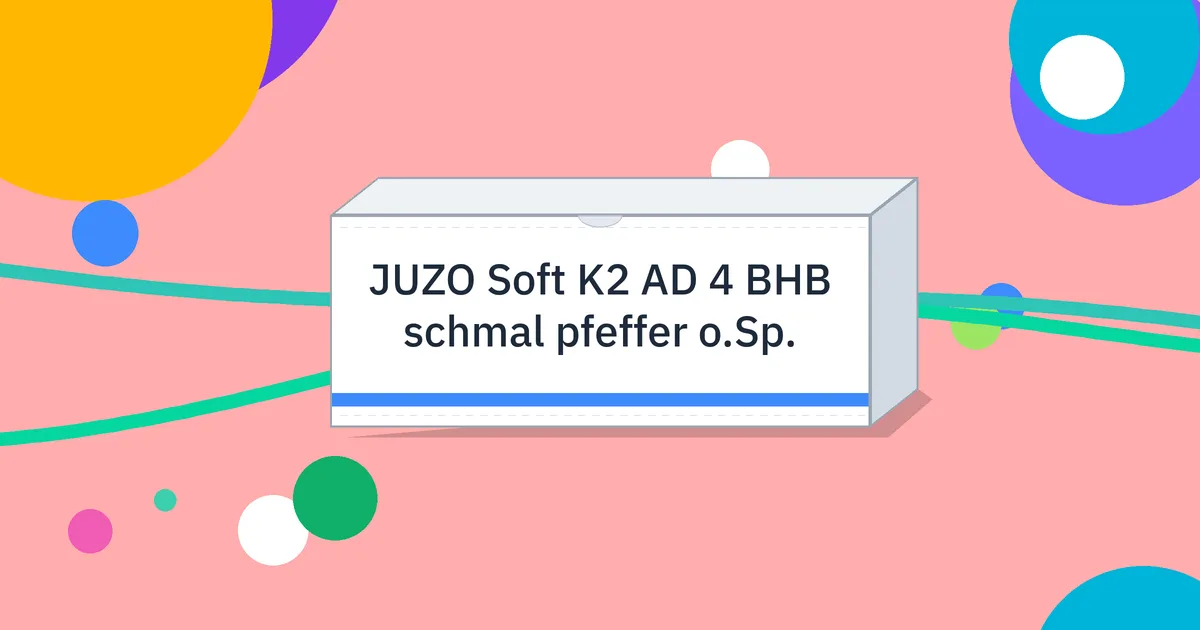 Symbolbild: Packung mit der Aufschrift JUZO Soft K2 AD 4 BHB schmal pfeffer o.Sp. (PZN 15466879) – Verfügbarkeit und Bezug in Apotheken in Frankfurt am Main
