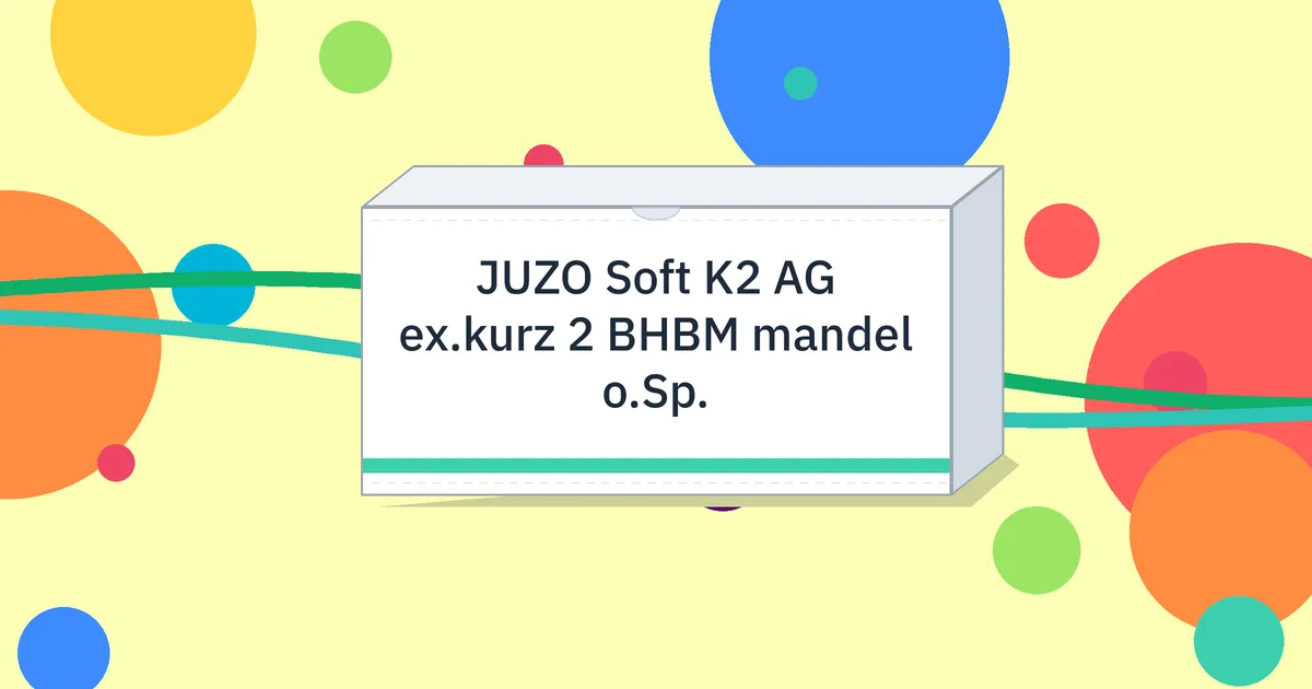 Symbolbild: Packung mit der Aufschrift JUZO Soft K2 AG ex.kurz 2 BHBM mandel o.Sp. (PZN 14862426) – Verfügbarkeit und Bezug in Apotheken in Frankfurt am Main