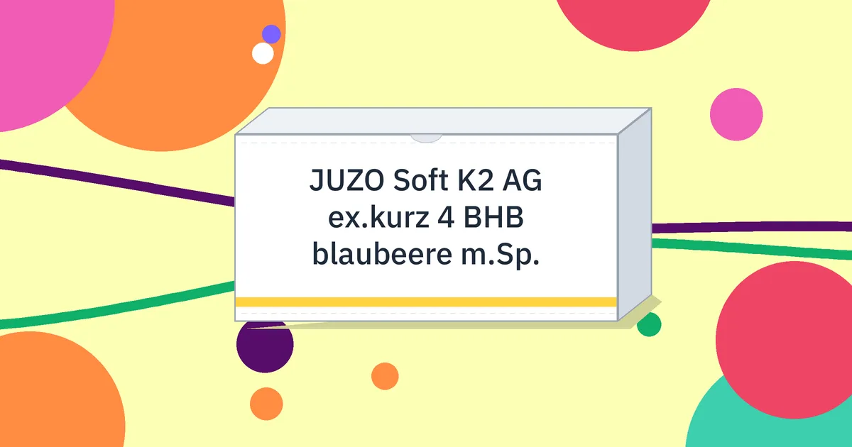 Symbolbild: Packung mit der Aufschrift JUZO Soft K2 AG ex.kurz 4 BHB blaubeere m.Sp. (PZN 14827602) – Verfügbarkeit und Bezug in Apotheken in Frankfurt am Main