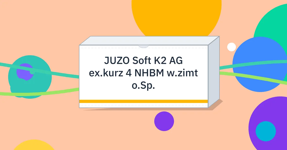 Symbolbild: Packung mit der Aufschrift JUZO Soft K2 AG ex.kurz 4 NHBM w.zimt o.Sp. (PZN 15002252) – Verfügbarkeit und Bezug in Apotheken in Frankfurt am Main