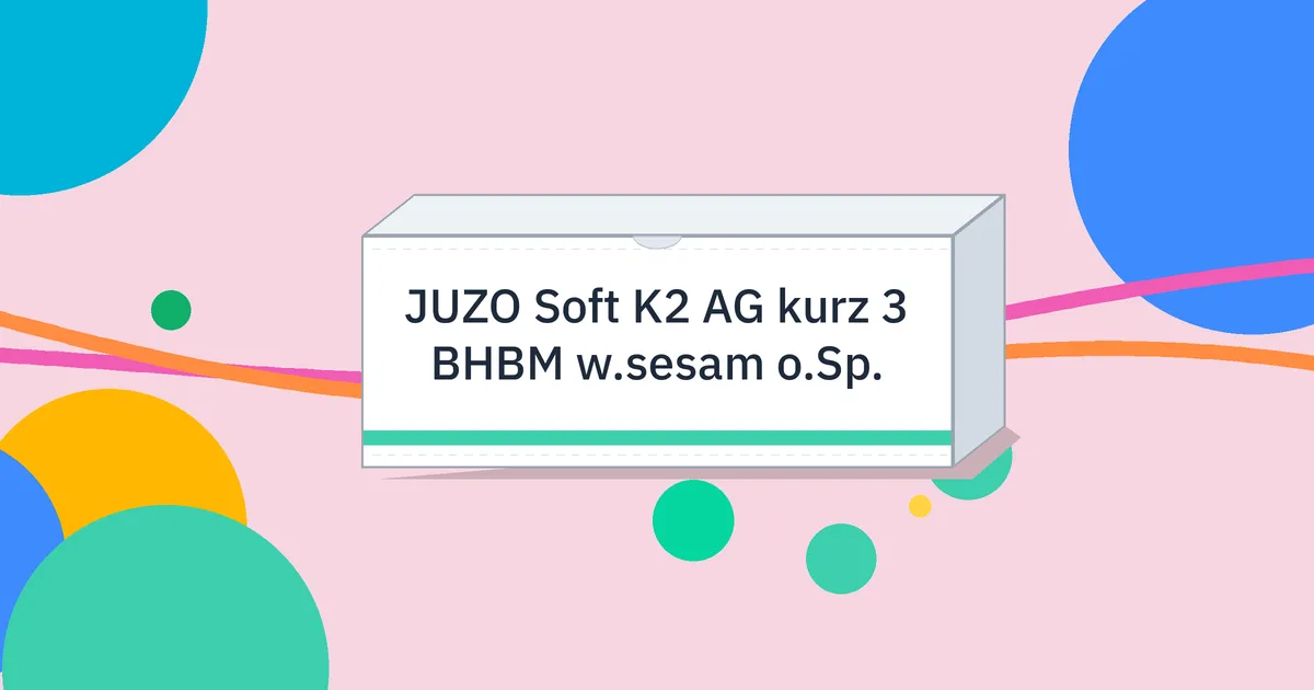 Symbolbild: Packung mit der Aufschrift JUZO Soft K2 AG kurz 3 BHBM w.sesam o.Sp. (PZN 14869428) – Verfügbarkeit und Bezug in Apotheken in Frankfurt am Main