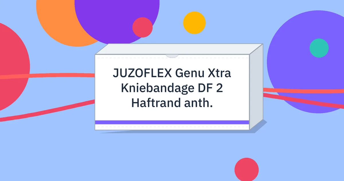 Symbolbild: Packung mit der Aufschrift JUZOFLEX Genu Xtra Kniebandage DF 2 Haftrand anth. (PZN 16497422) – Verfügbarkeit und Bezug in Apotheken in Frankfurt am Main