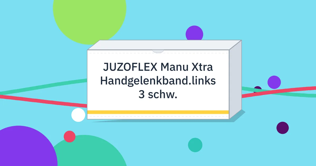 Symbolbild: Packung mit der Aufschrift JUZOFLEX Manu Xtra Handgelenkband.links 3 schw. (PZN 16635189) – Verfügbarkeit und Bezug in Apotheken in Frankfurt am Main