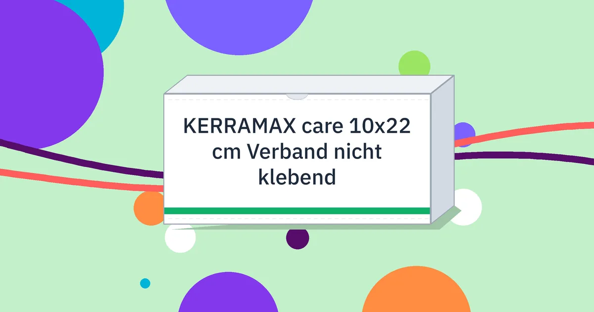 Symbolbild: Packung mit der Aufschrift KERRAMAX care 10x22 cm Verband nicht klebend (PZN 14201311) – Verfügbarkeit und Bezug in Apotheken in Frankfurt am Main