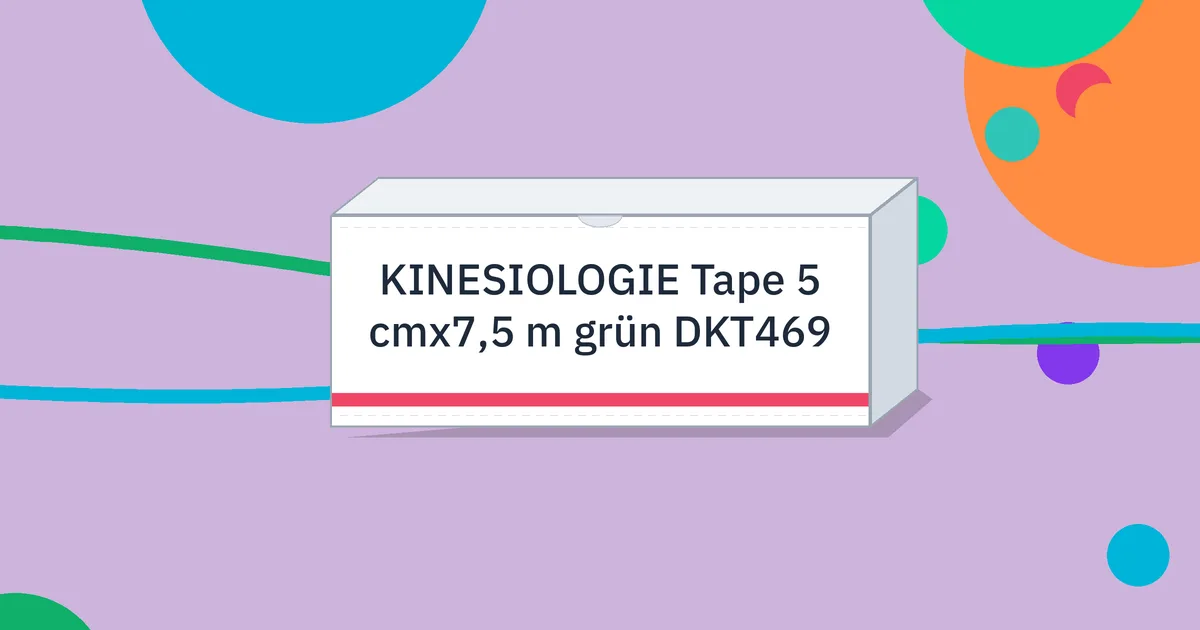Symbolbild: Packung mit der Aufschrift KINESIOLOGIE Tape 5 cmx7,5 m grün DKT469 (PZN 17174922) – Verfügbarkeit und Bezug in Apotheken in Frankfurt am Main
