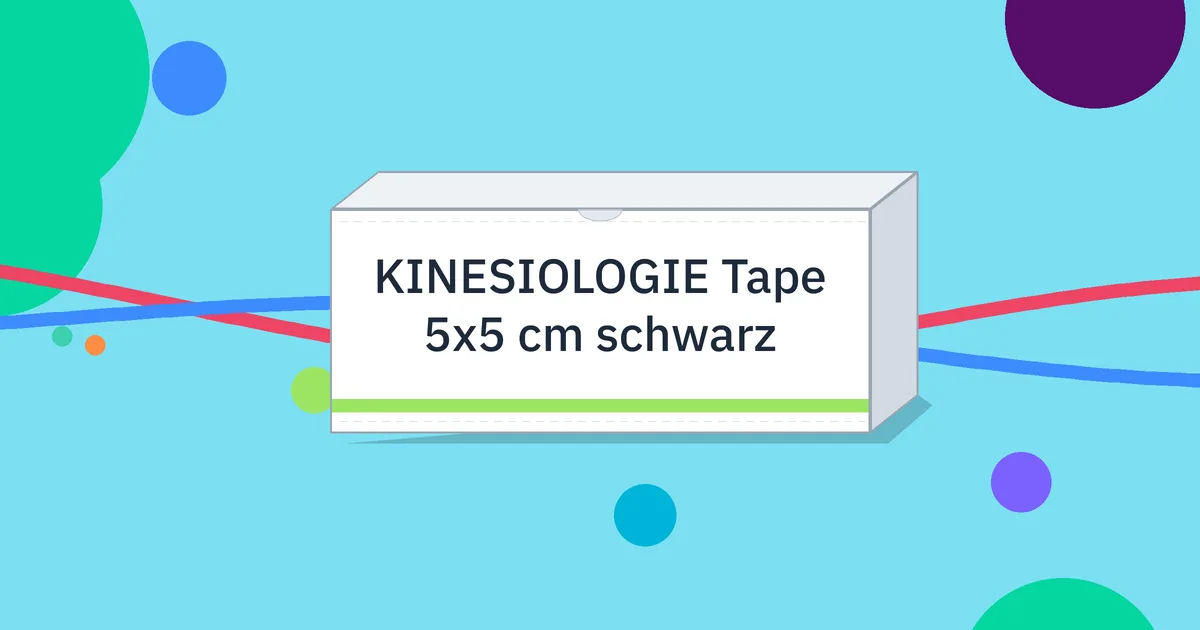 Symbolbild: Packung mit der Aufschrift KINESIOLOGIE Tape 5x5 cm schwarz (PZN 08761595) – Verfügbarkeit und Bezug in Apotheken in Frankfurt am Main