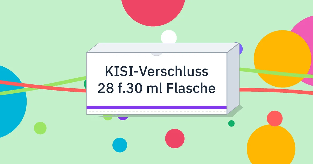 Symbolbild: Packung mit der Aufschrift KISI-Verschluss 28 f.30 ml Flasche (PZN 20649116) – Verfügbarkeit und Bezug in Apotheken in Frankfurt am Main