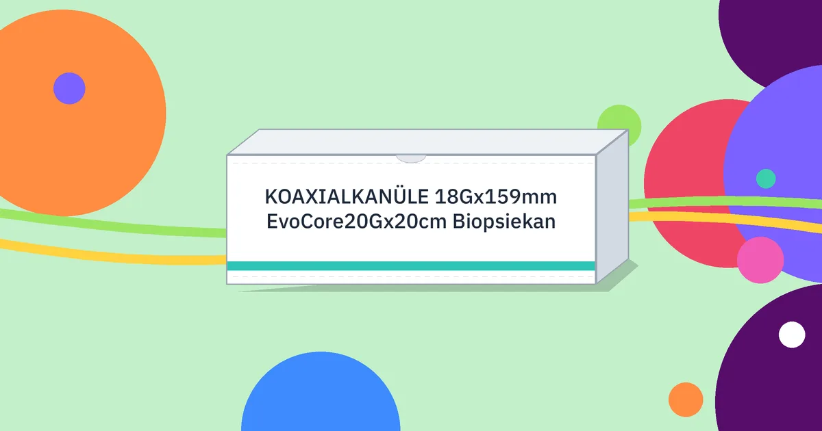 Symbolbild: Packung mit der Aufschrift KOAXIALKANÜLE 18Gx159mm EvoCore20Gx20cm Biopsiekan (PZN 11059410) – Verfügbarkeit und Bezug in Apotheken in Frankfurt am Main