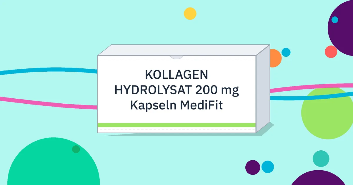 Symbolbild: Packung mit der Aufschrift KOLLAGEN HYDROLYSAT 200 mg Kapseln MediFit (PZN 11668451) – Verfügbarkeit und Bezug in Apotheken in Frankfurt am Main
