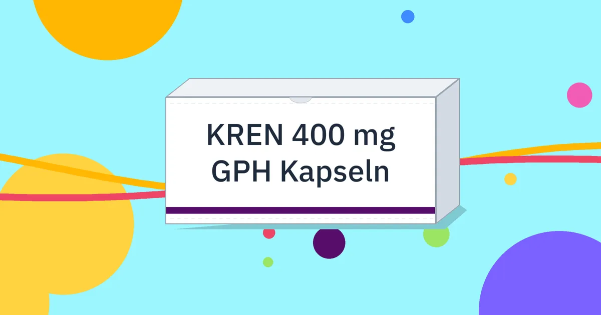Symbolbild: Packung mit der Aufschrift KREN 400 mg GPH Kapseln (PZN 00129946) – Verfügbarkeit und Bezug in Apotheken in Frankfurt am Main