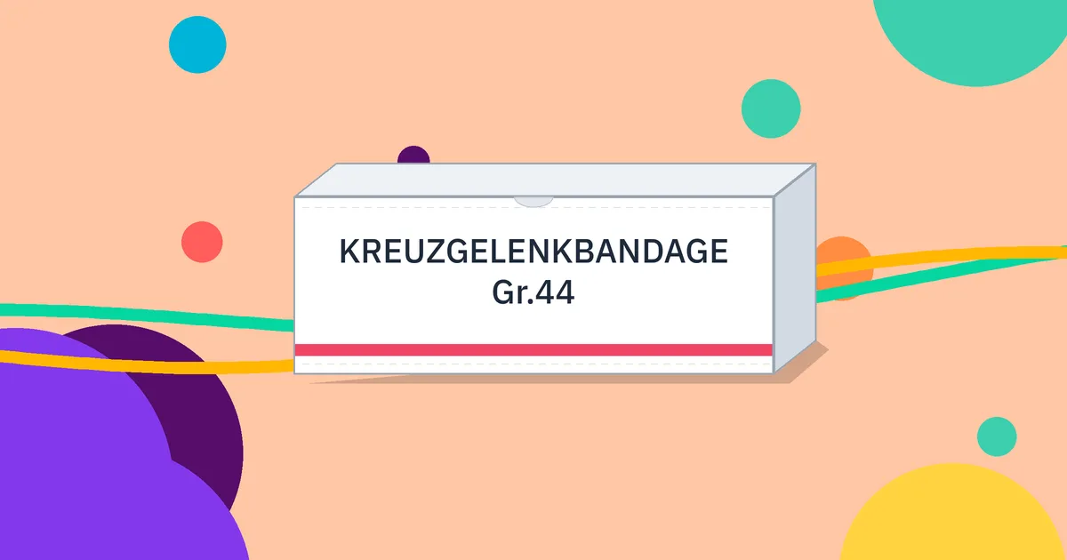 Symbolbild: Packung mit der Aufschrift KREUZGELENKBANDAGE Gr.44 (PZN 02008856) – Verfügbarkeit und Bezug in Apotheken in Frankfurt am Main